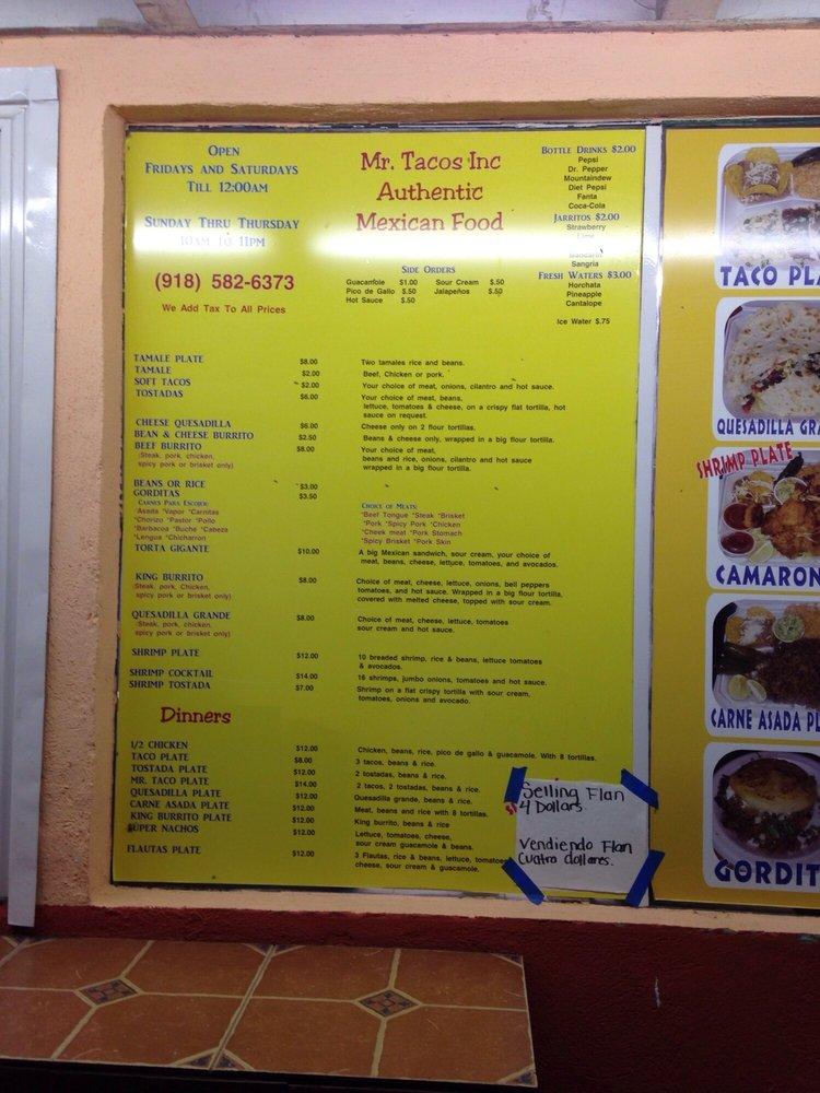Menu at Mr Tacos restaurant, Tulsa, 130 N Lewis Ave