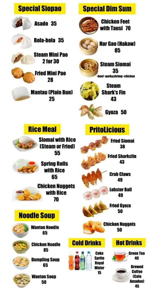 Menu at One Dim Sum, Imus