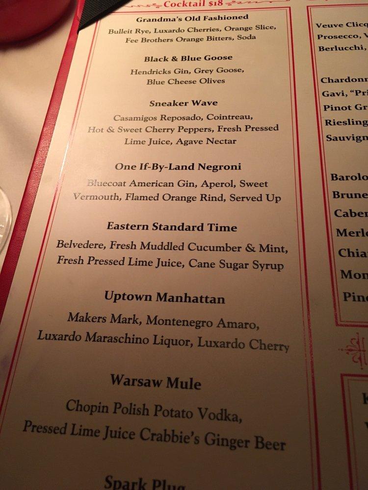 Menu at Rao's restaurant, Los Angeles