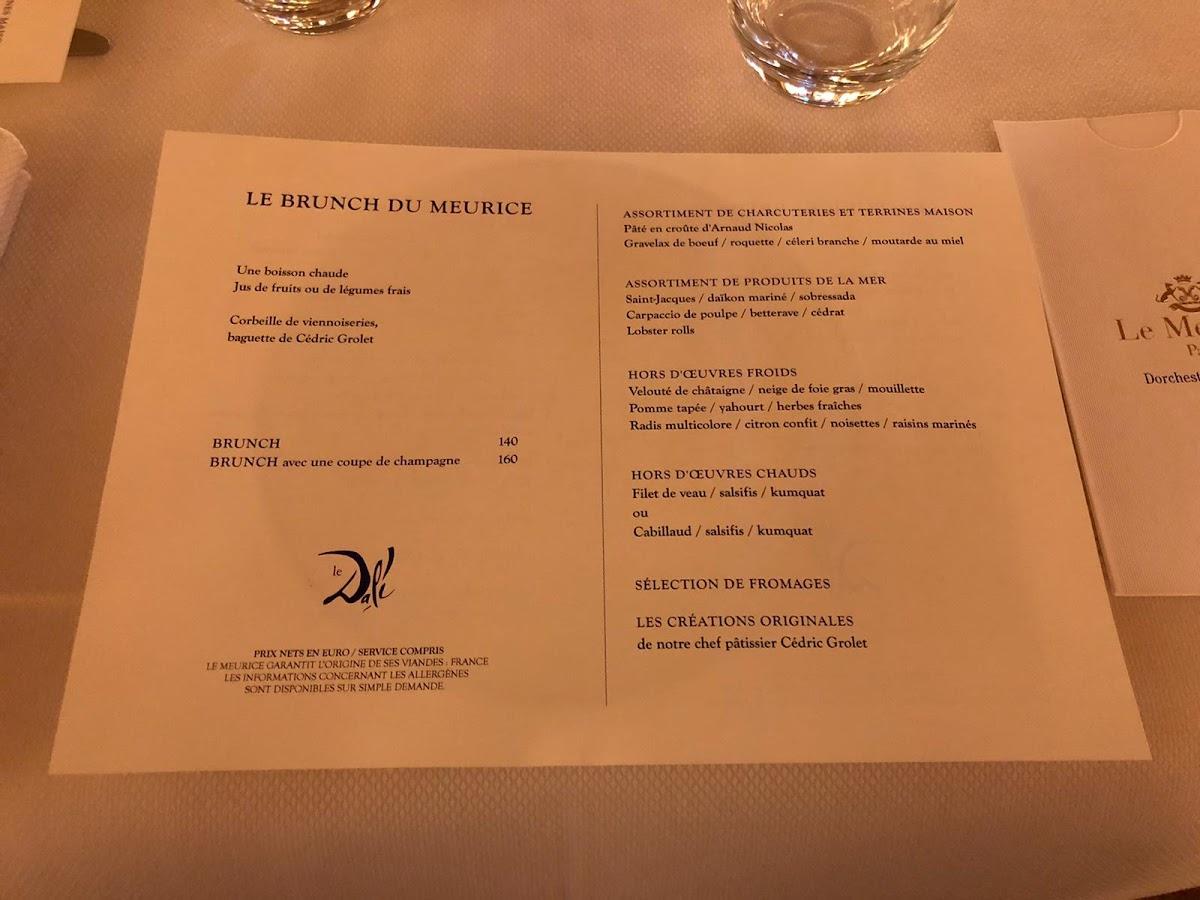 Menu au Restaurant le Meurice Alain Ducasse, Paris, 228 Rue de Rivoli