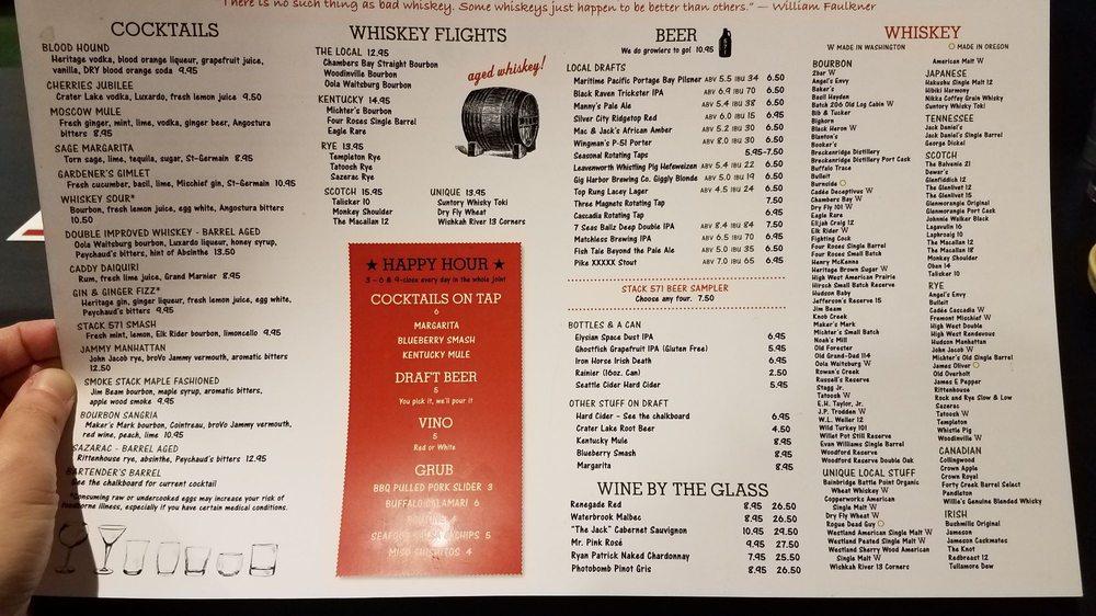 Menu at Stack 571 Burger and Whiskey Bar - Olympia, Olympia
