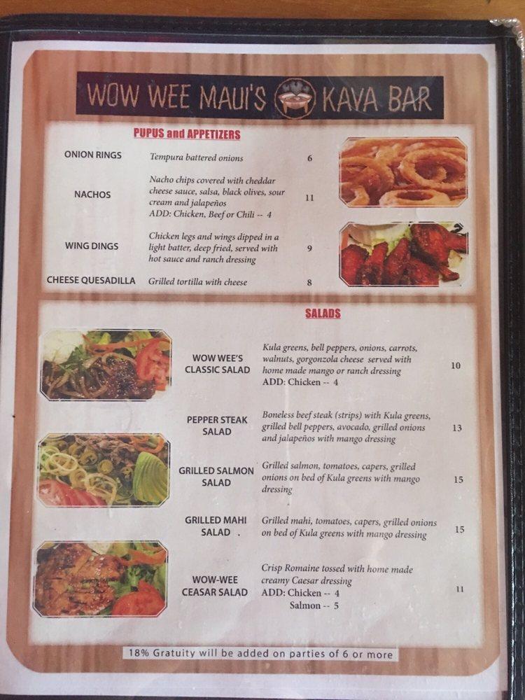 Menu at Wow-Wee Maui's Kava Bar and Grill, Kahului
