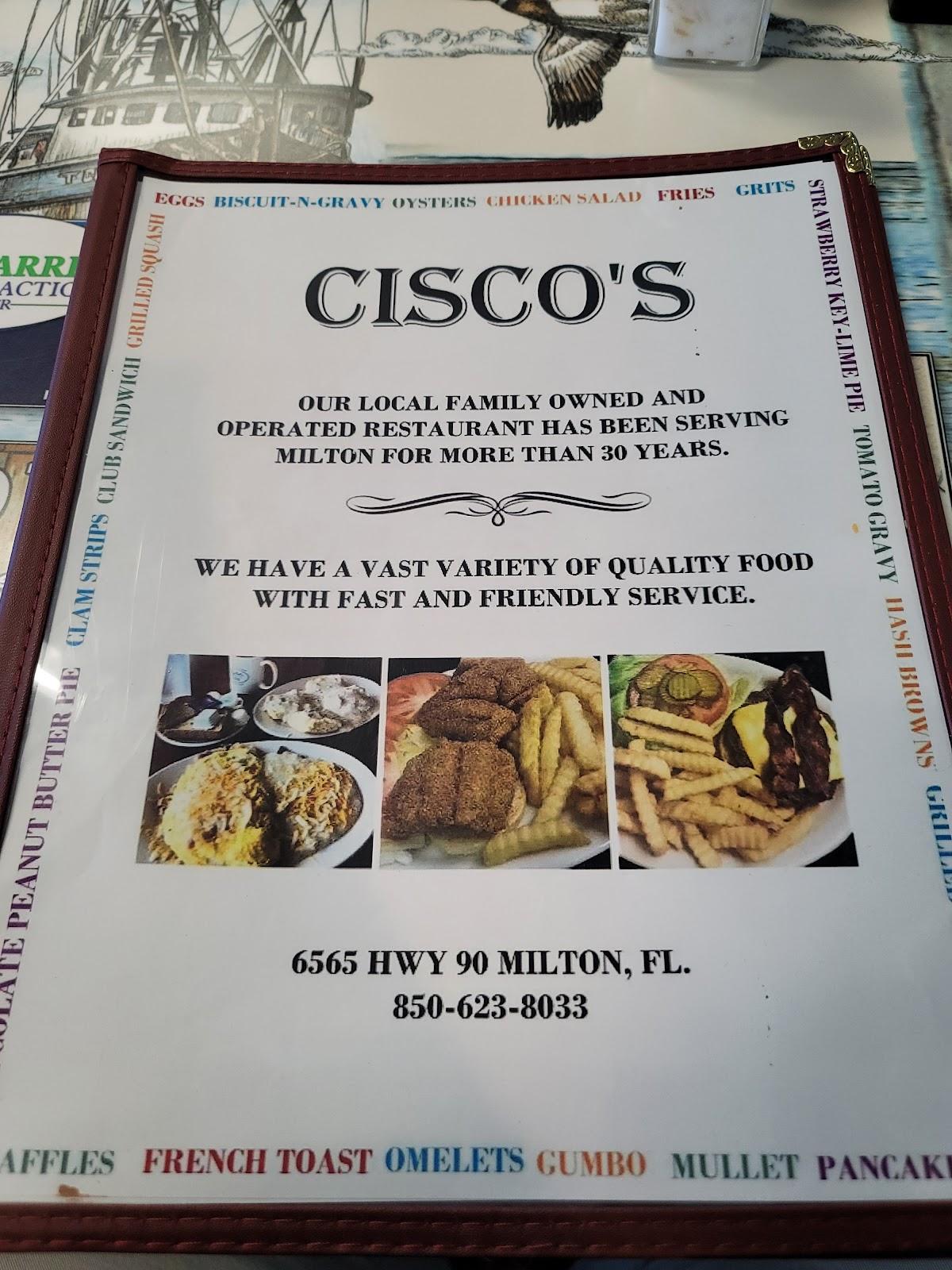 Menu at Cisco's Restaurant, Milton
