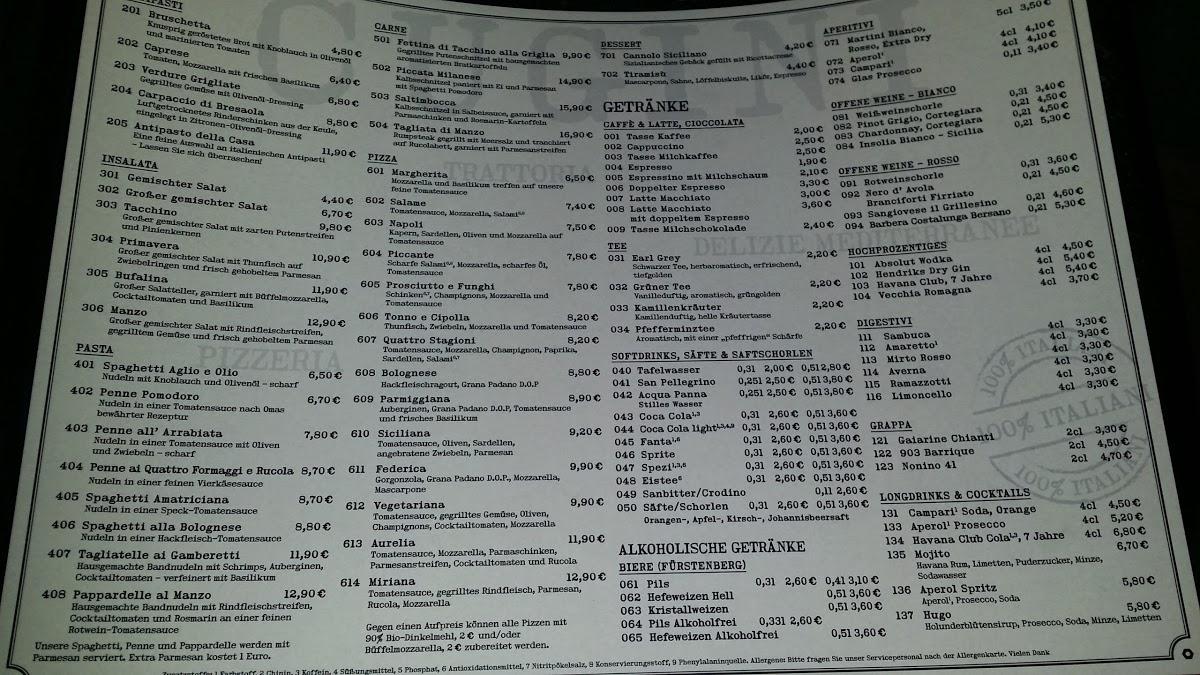 Speisekarte von Cugini Trattoria pizza, Emmendingen