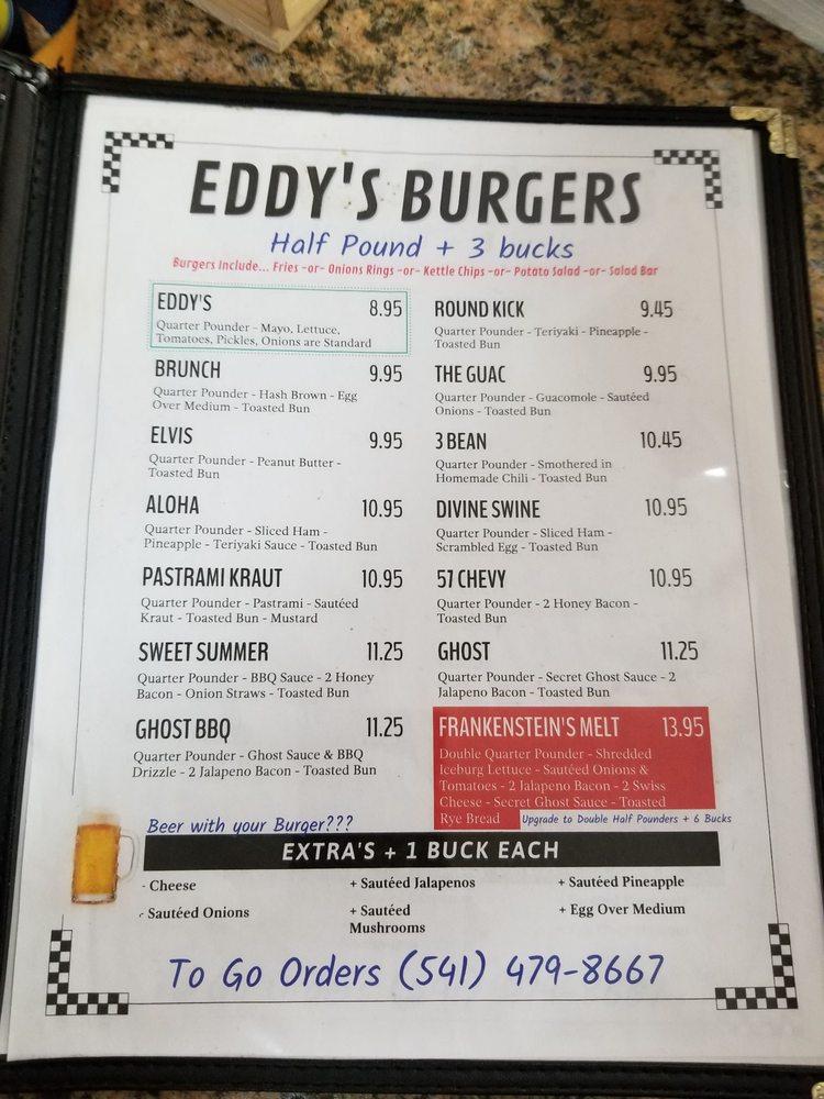 Menu at Eddy's Burgers restaurant, Grants Pass