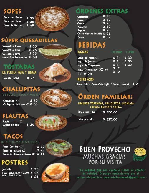 Carta del restaurante Pozoleria "Flor del Maíz" Xochimilco, Ciudad del ...