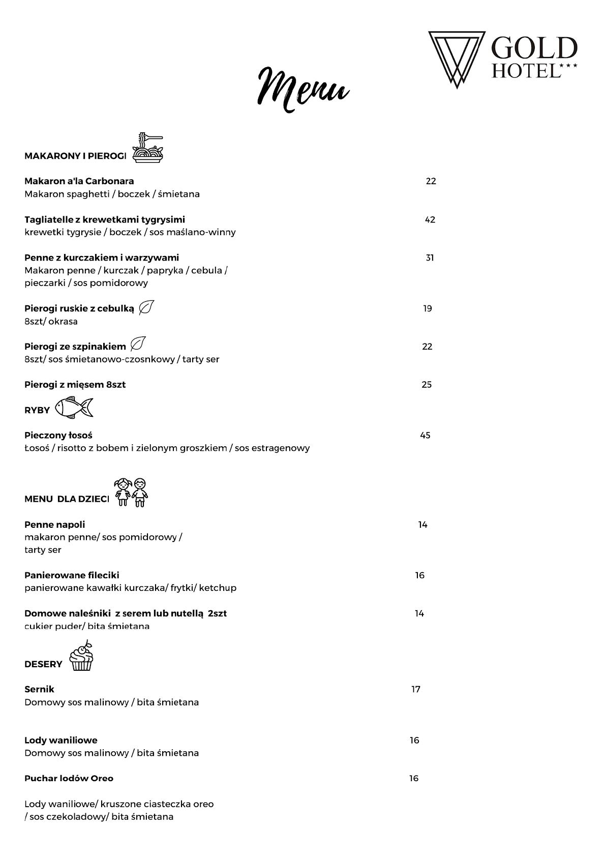 Menu at Gold Hotel Złotoryja restaurant, Złotoryja
