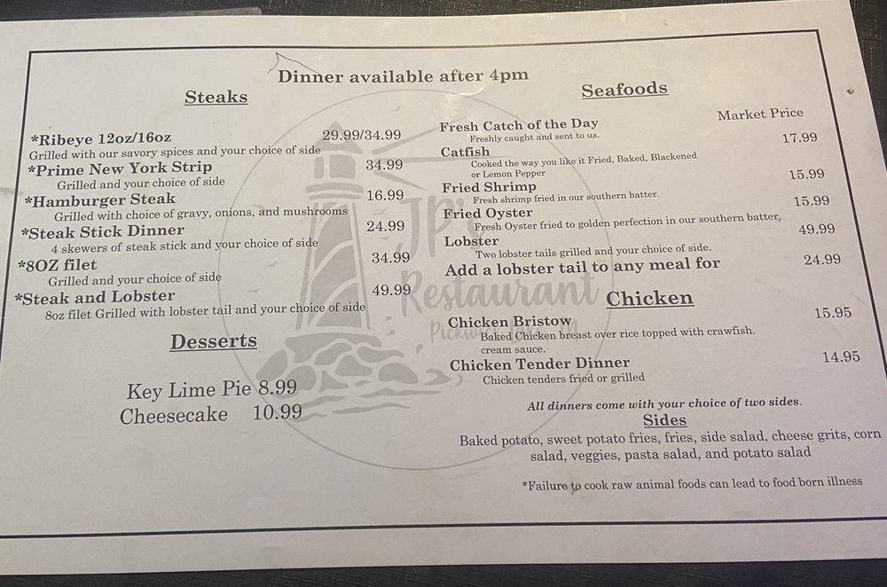 Menu at JP'S at Pickwick steakhouse, Counce