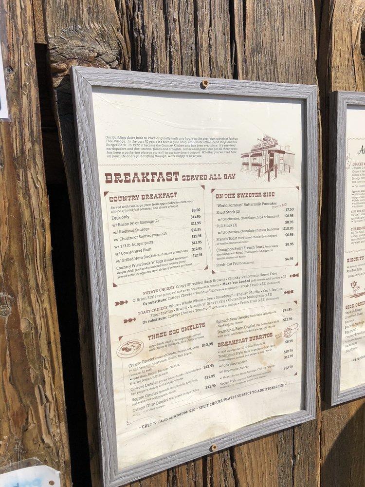 Menu at JT Country Kitchen restaurant, Joshua Tree