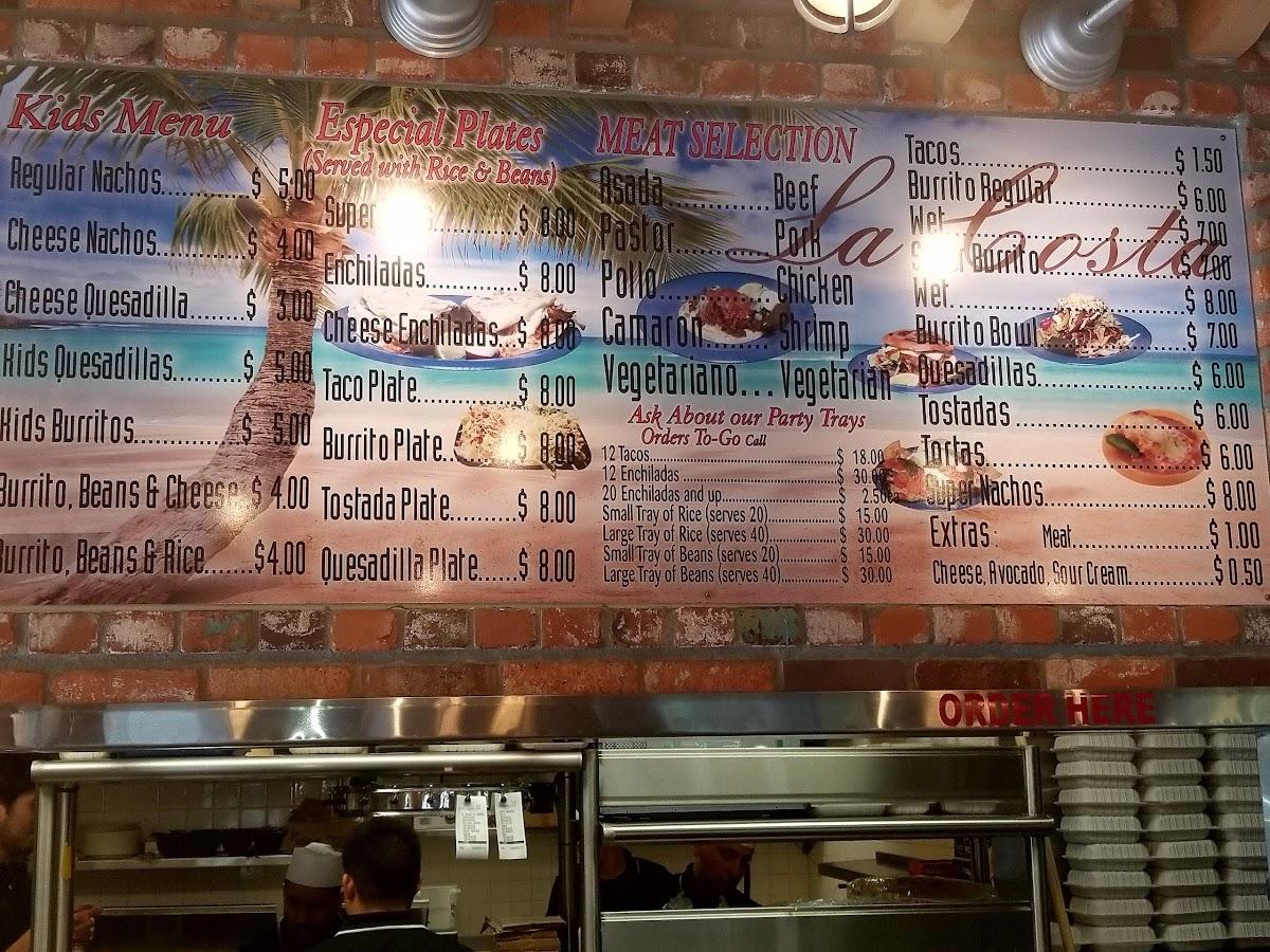 Menu at La Costa restaurant, Martinez