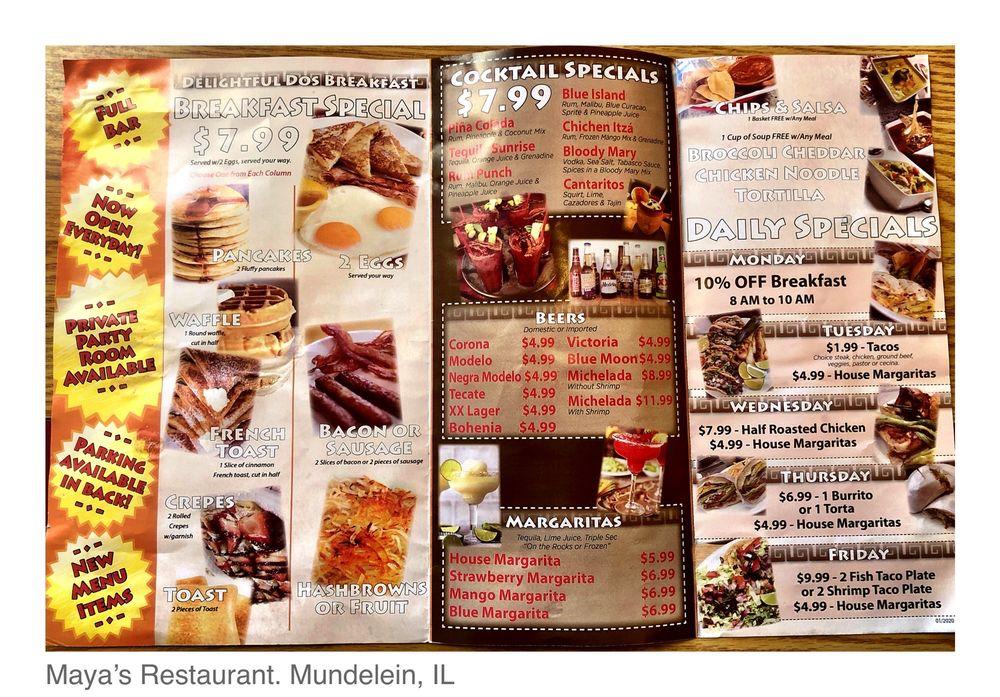 Menu at Maya's Mexican American Restaurant, Mundelein