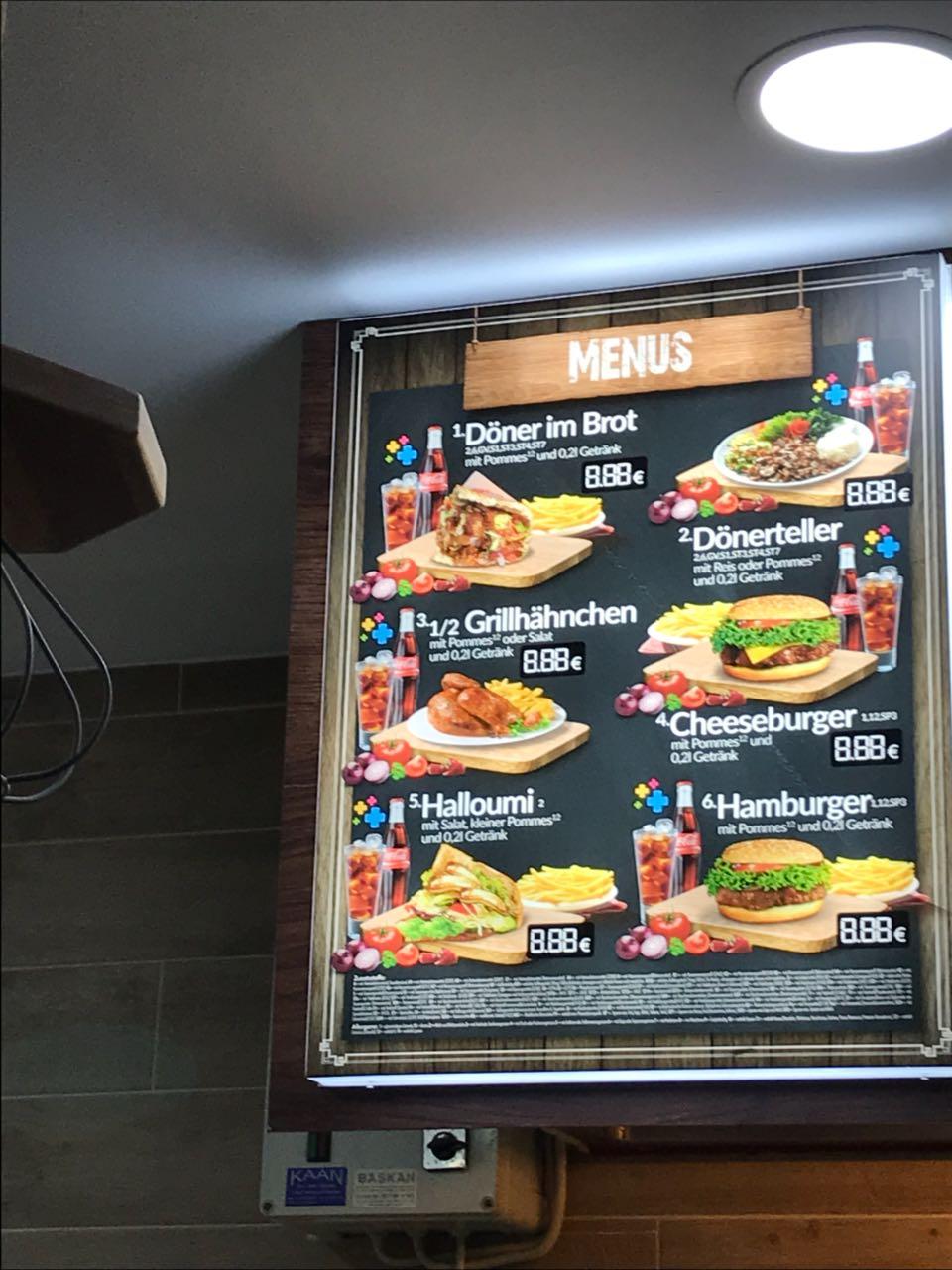 Menu at Midtown Imbiss restaurant, Berlin