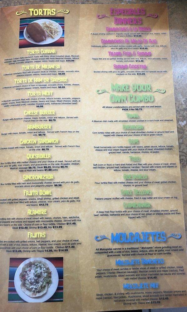 Menu at Mis Tres Flores restaurant, Waseca