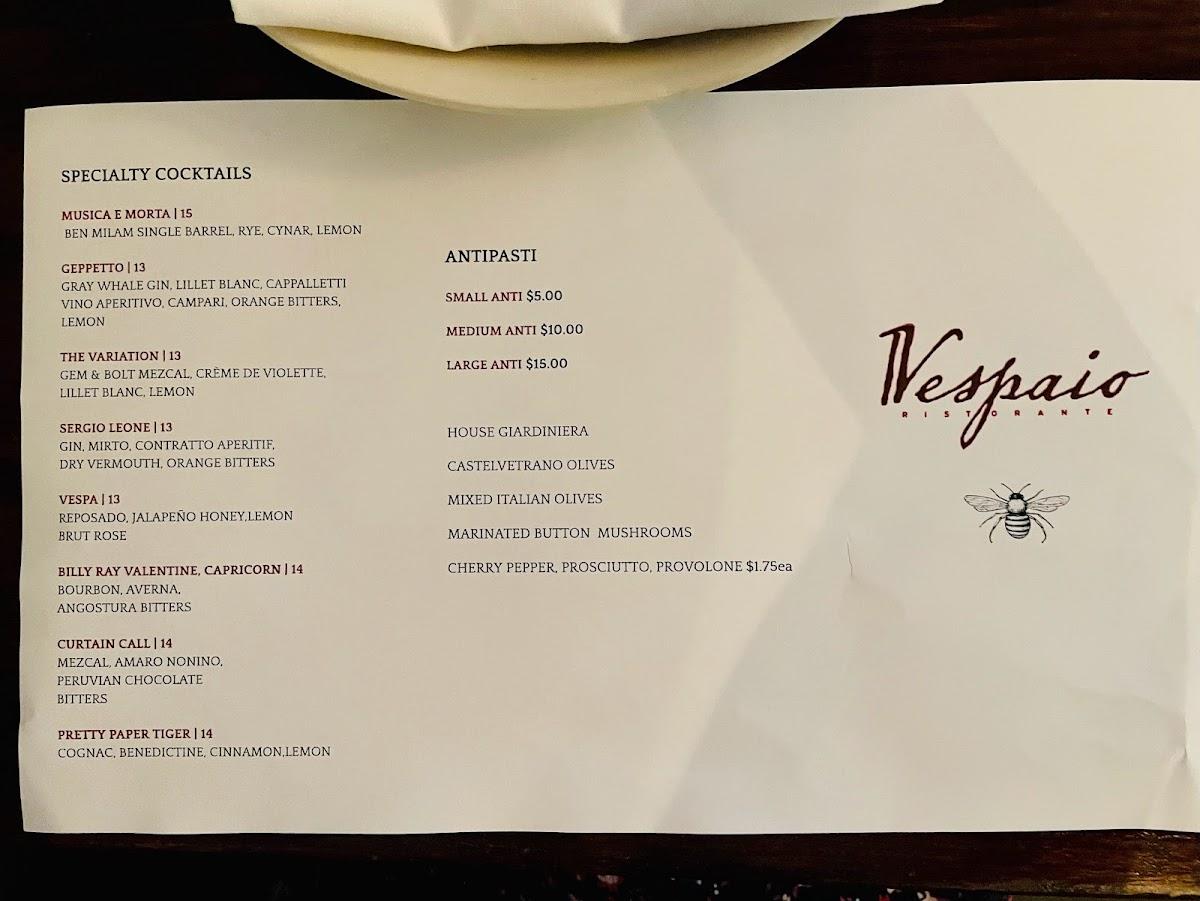 Menu at Vespaio Restaurant, Austin