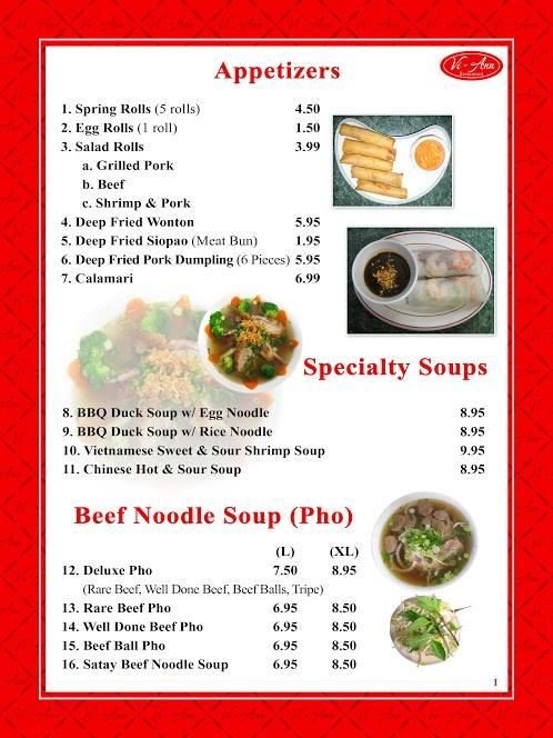 Menu at Vi-Ann Restaurant, Winnipeg, Notre Dame Ave