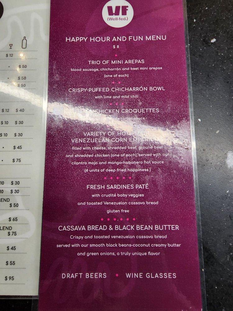 Menu at Well Fed Latino Modern Eatery restaurant, Coral Gables