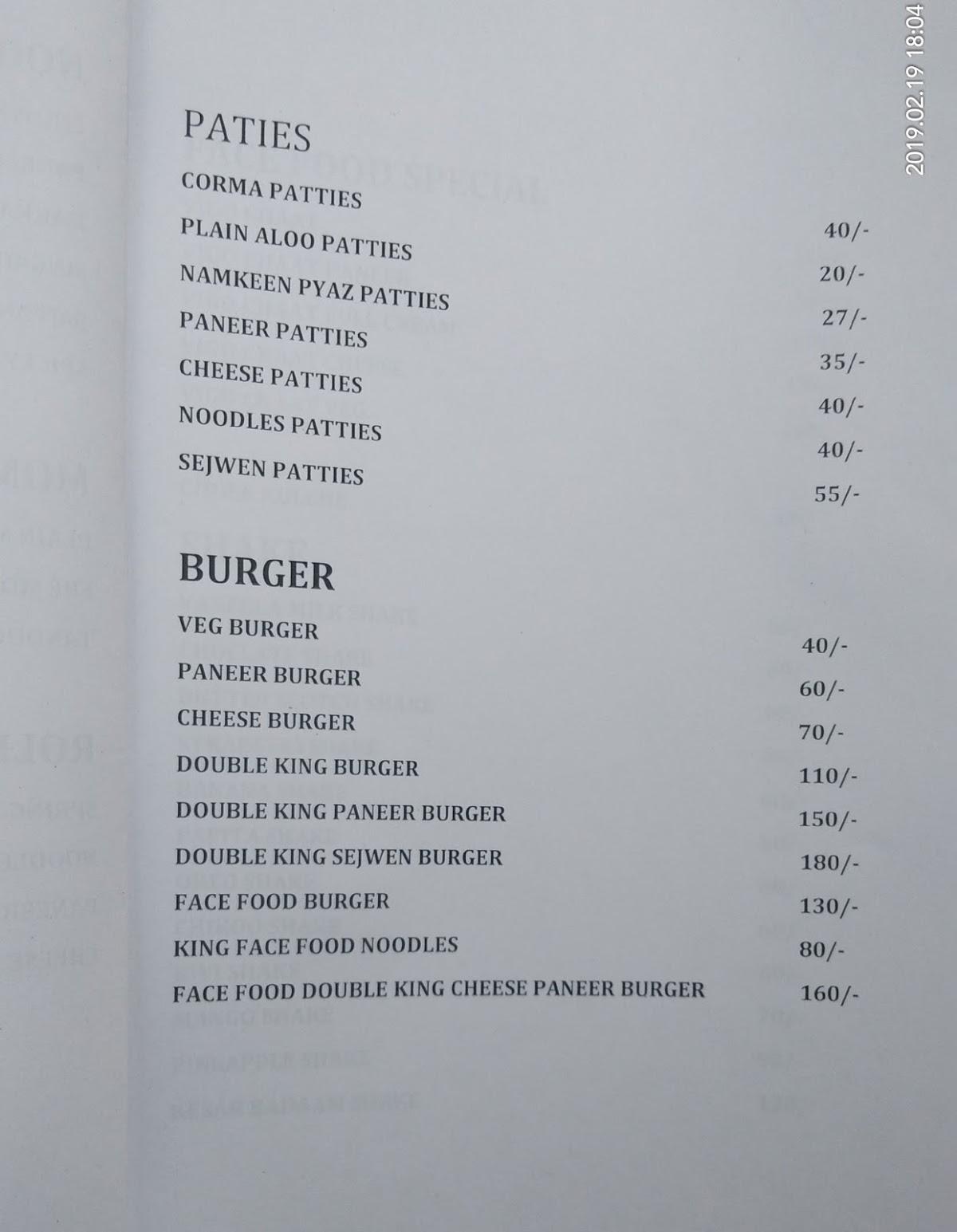 Menu at face Food Cafe, Alwar