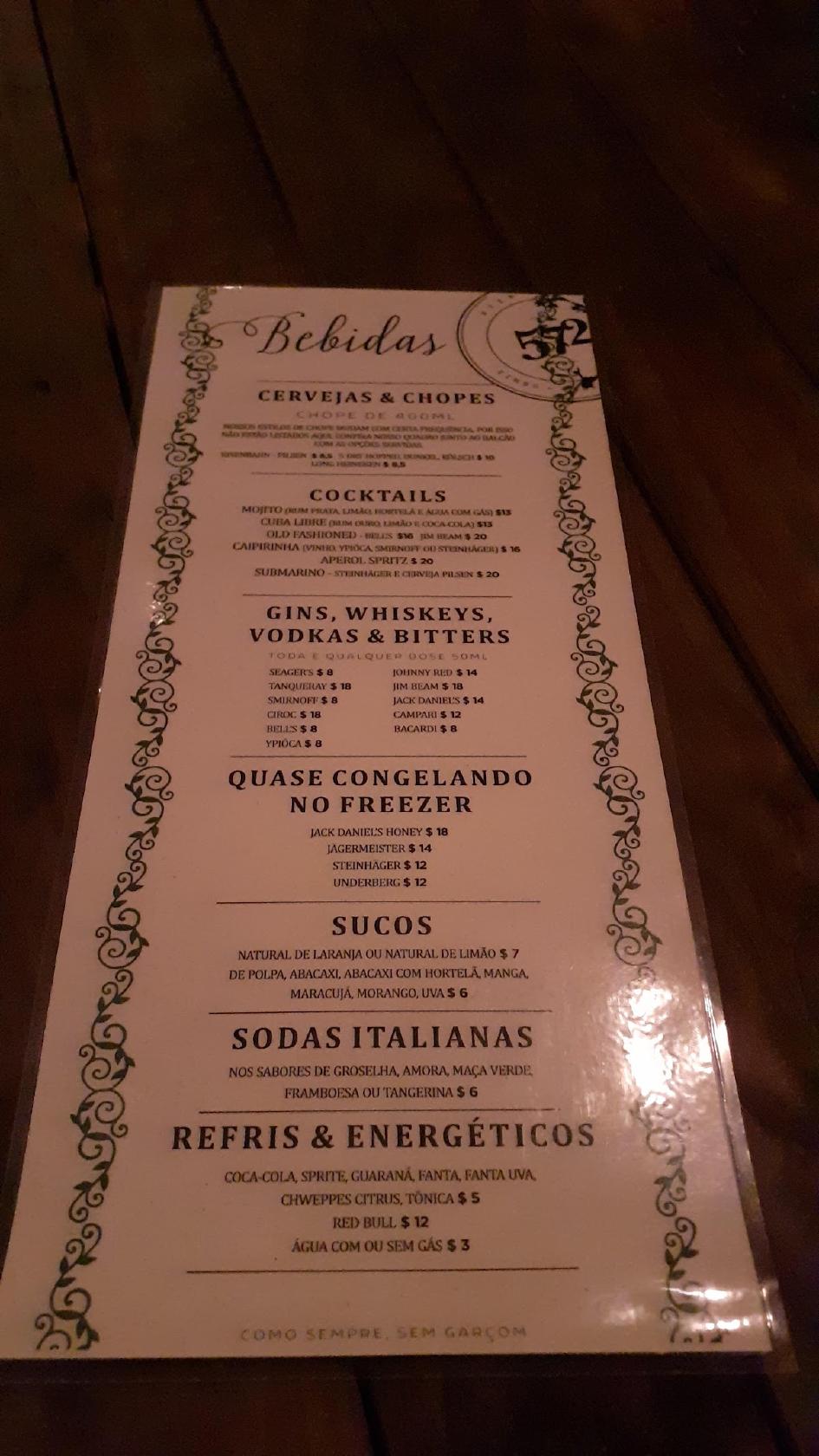 Menu at 572 Café & Cocktail Bar, Timbó, Av. Getúlio Vargas