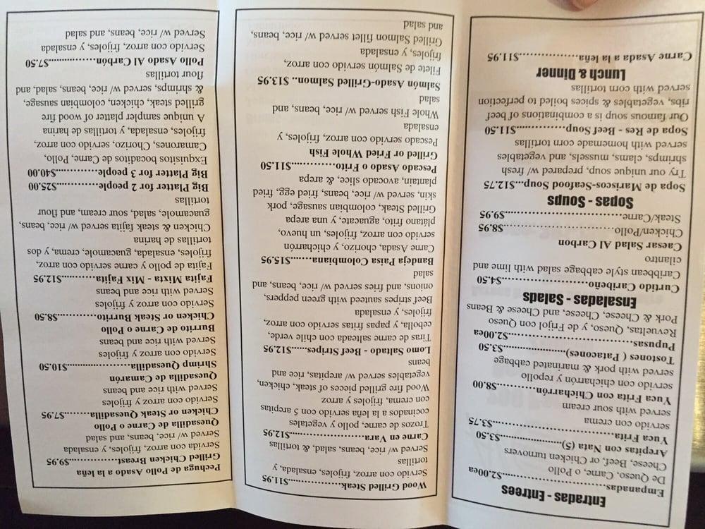 Menu at Al Carbon Restaurant, Rockville