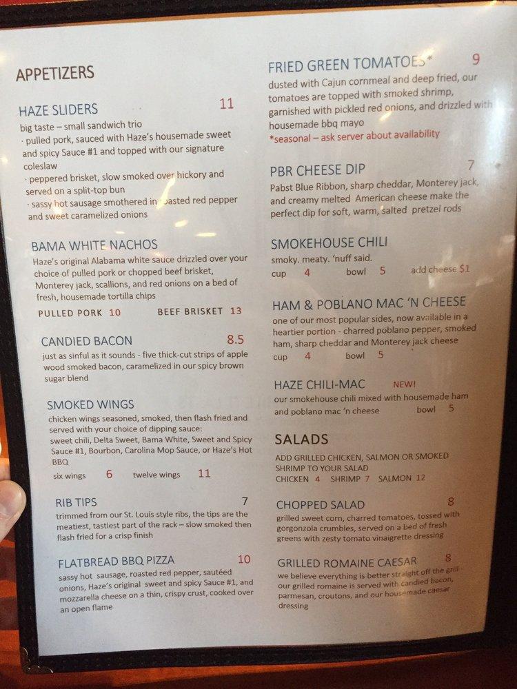 Menu at Haze Smokehouse pub & bar, LaSalle