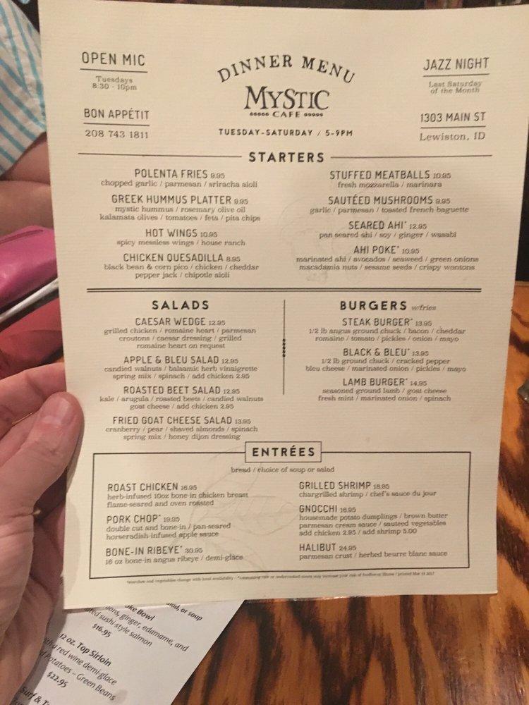 Menu at Mystic Cafe, Lewiston
