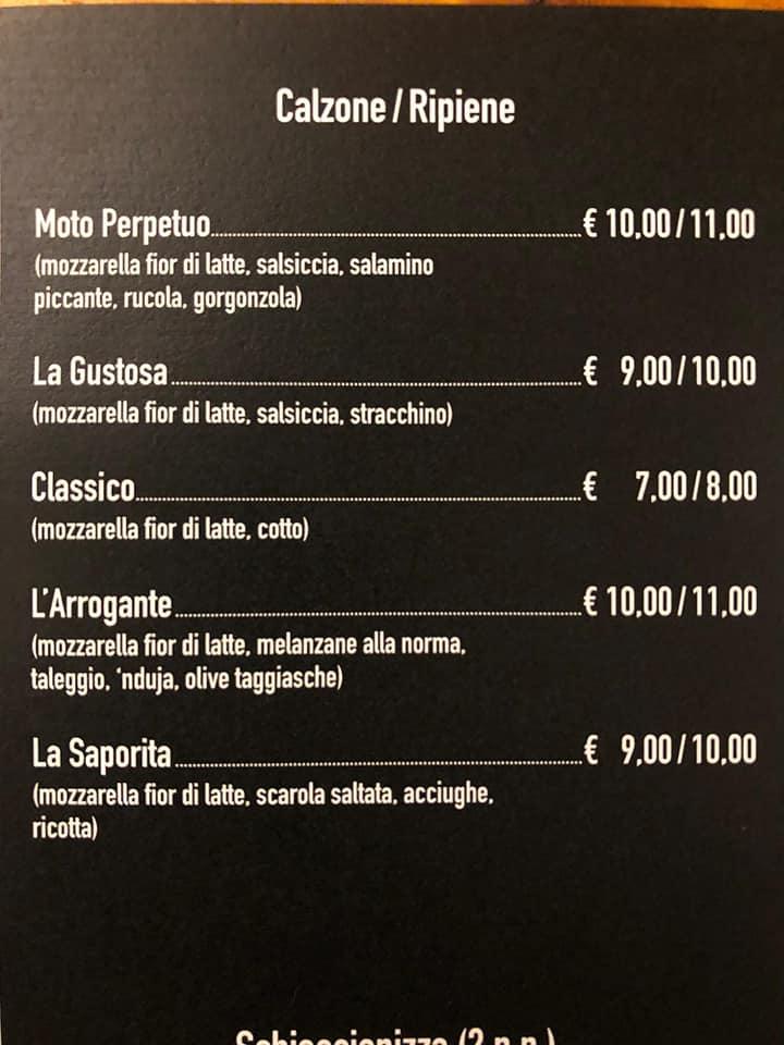 Menu at Pizzeria I’ Pinolo, Italy
