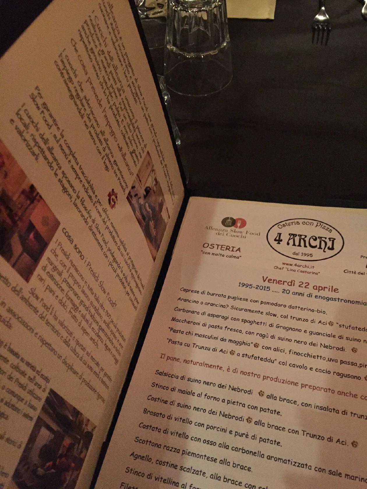 Menu at 4 archi restaurant, Milo