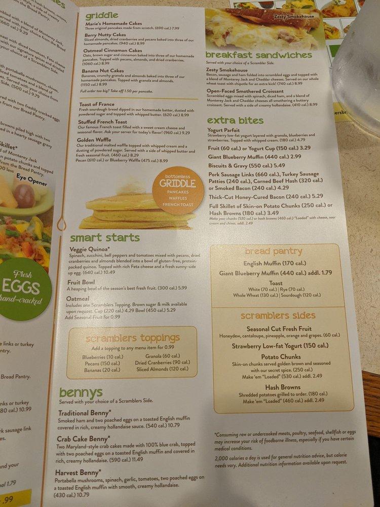Menu at Scramblers restaurant, Perrysburg