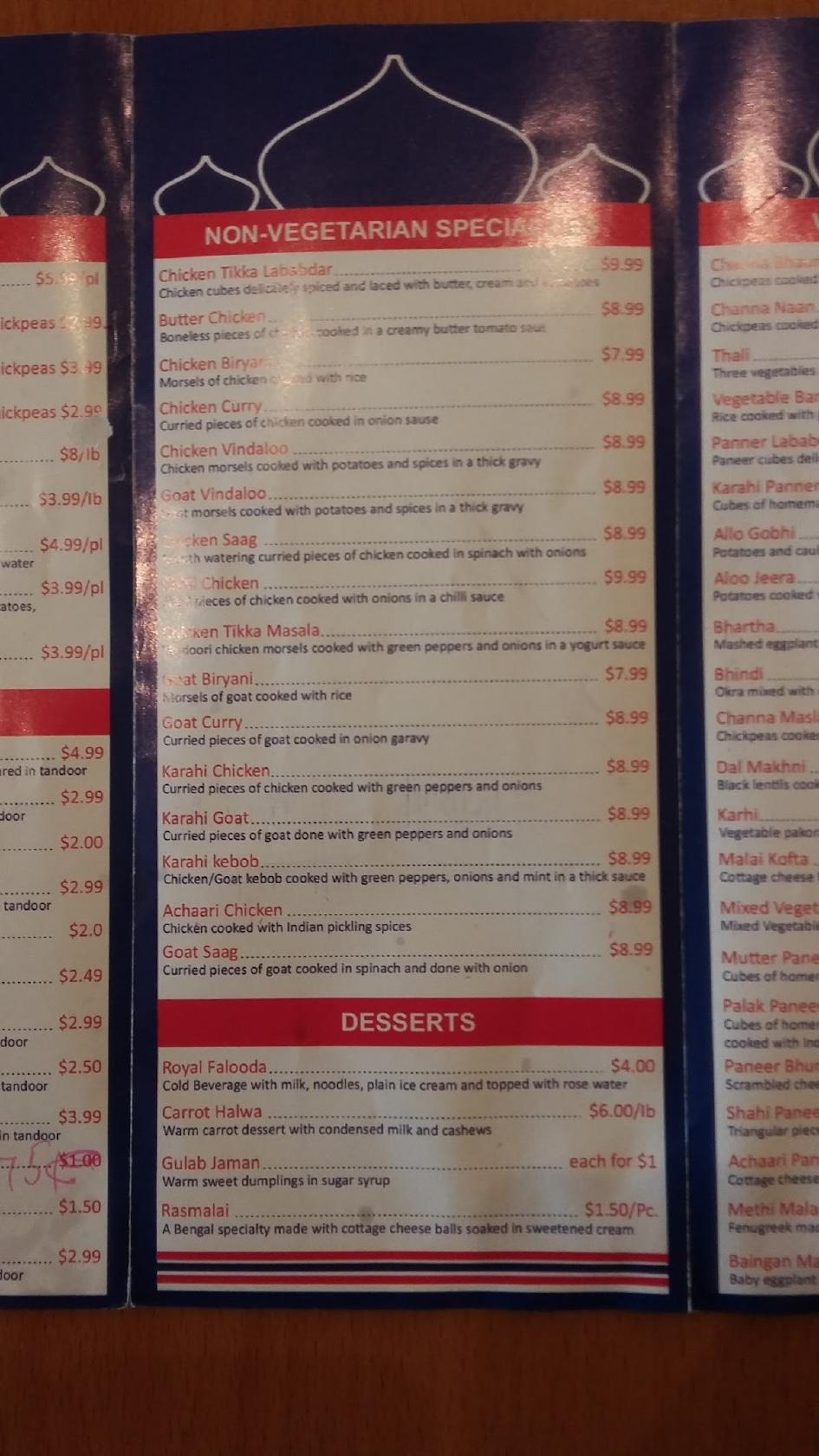 Menu at Agra Sweets & Tandoori restaurant, Brampton