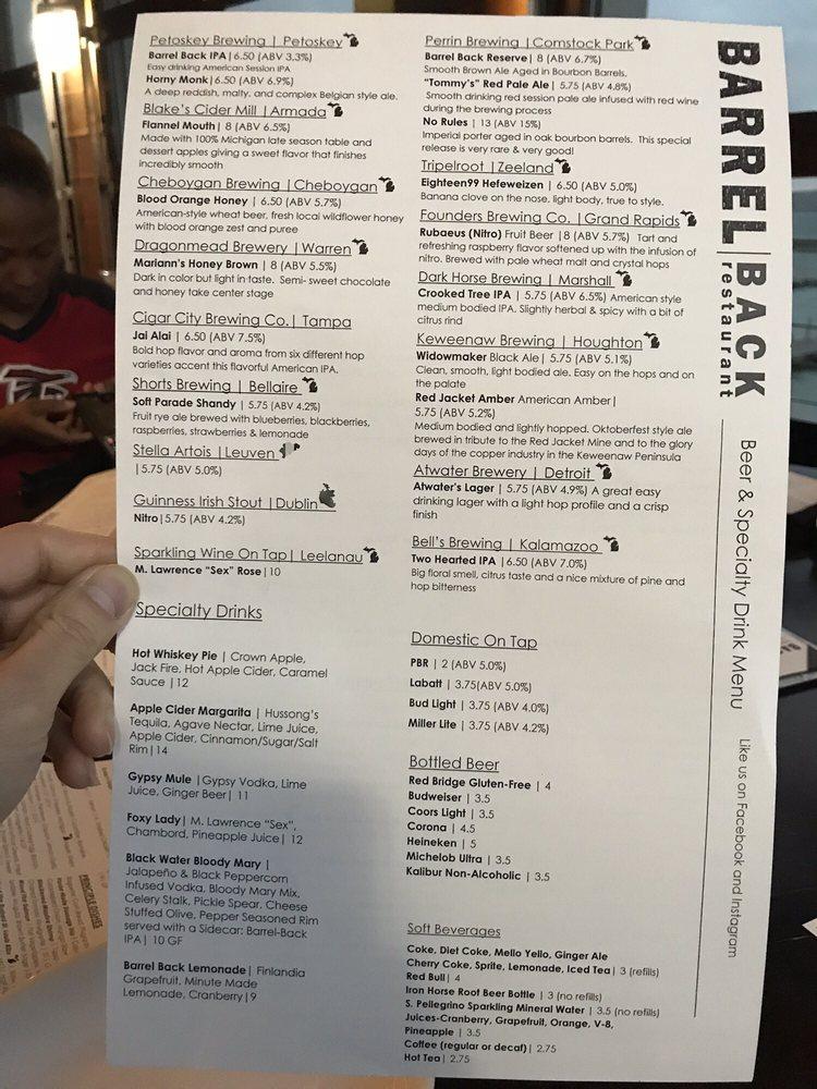 Menu at Barrel Back Restaurant, Walloon Lake