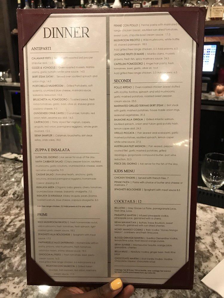 Menu at Bella Siena pub & bar, Benicia