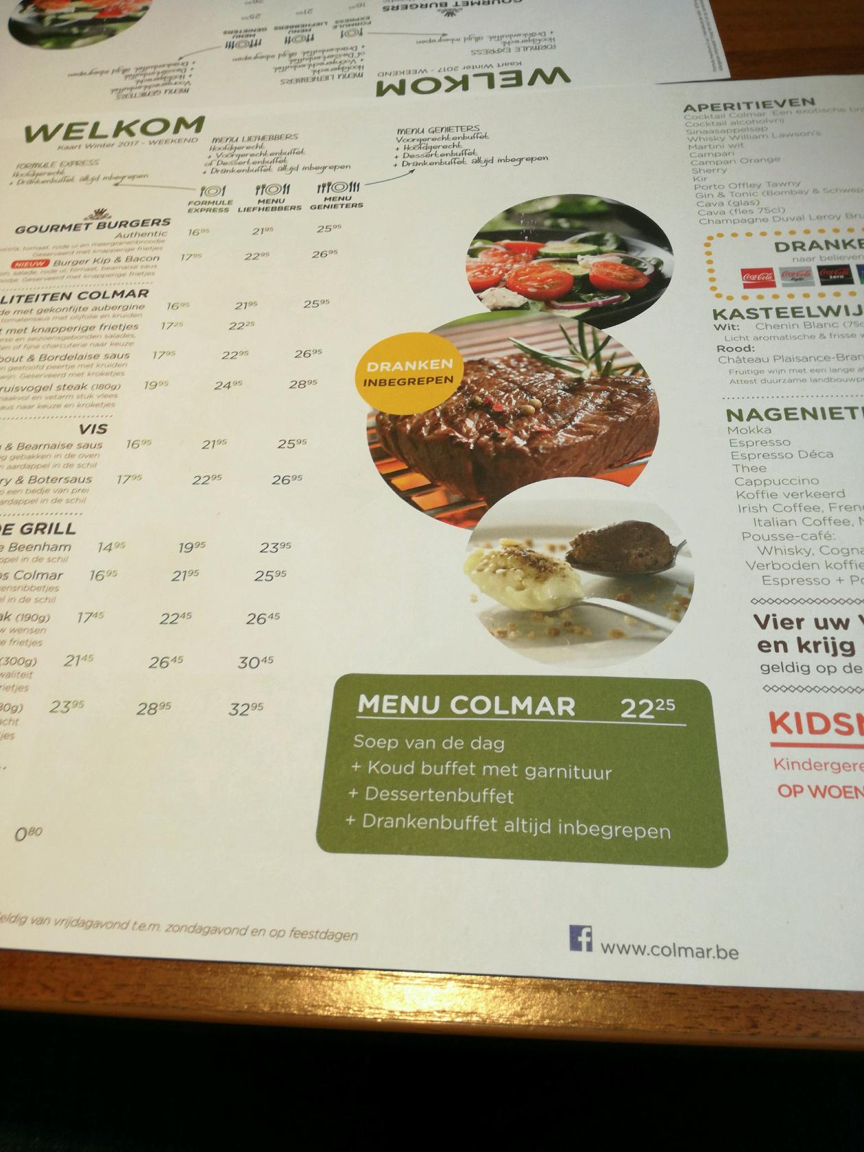 Menu at Colmar, Kortrijk, Doorniksesteenweg 212