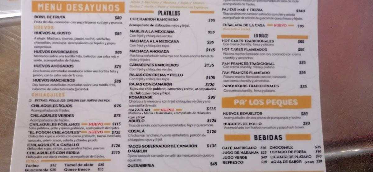 Menu at El fogón desayunos restaurant, Mazatlán
