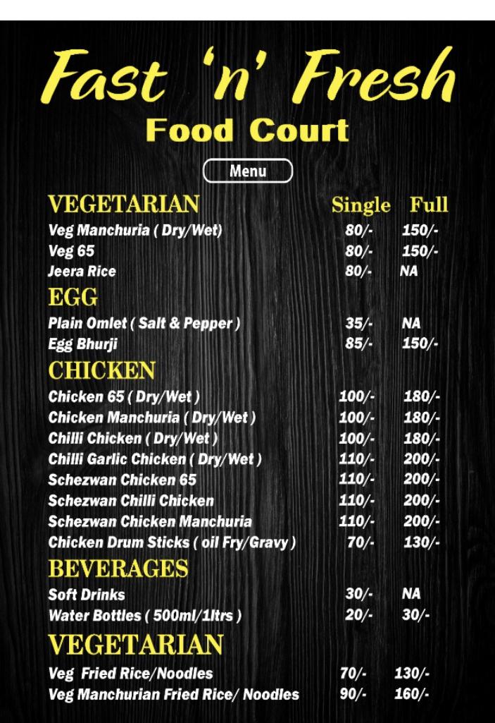 Menu at Fast n fresh food court and shawarma, Hyderabad