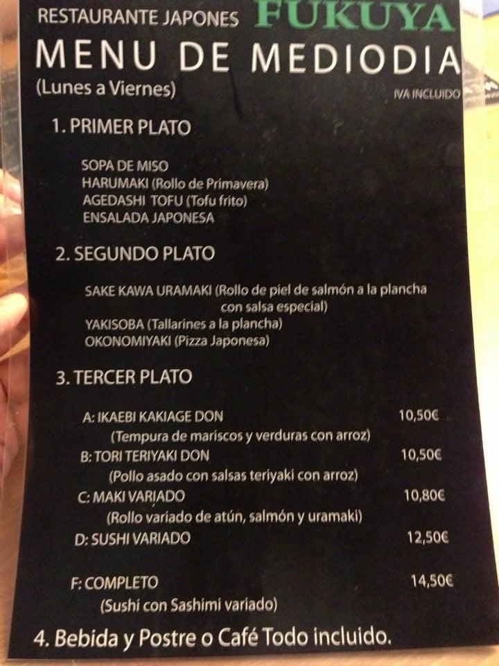 Carta de Restaurante Japonés Fukuya, Barcelona, Carrer de Breda