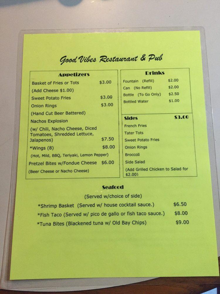 Menu at Good Vibes pub & bar, Petersburg