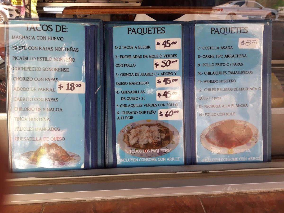 Carta del restaurante La Tonina, Ciudad del México