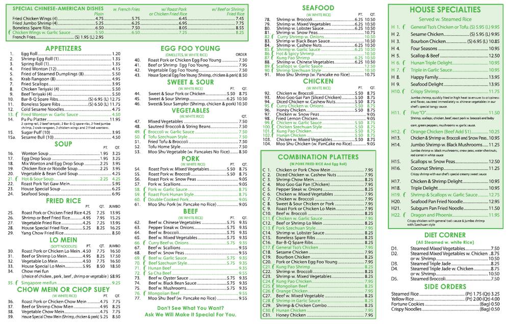 Menu at Lin's wok restaurant, Rockledge