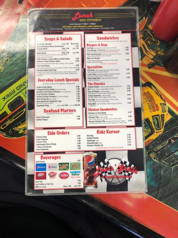 Menu at Louis' Grille restaurant, Harrisburg