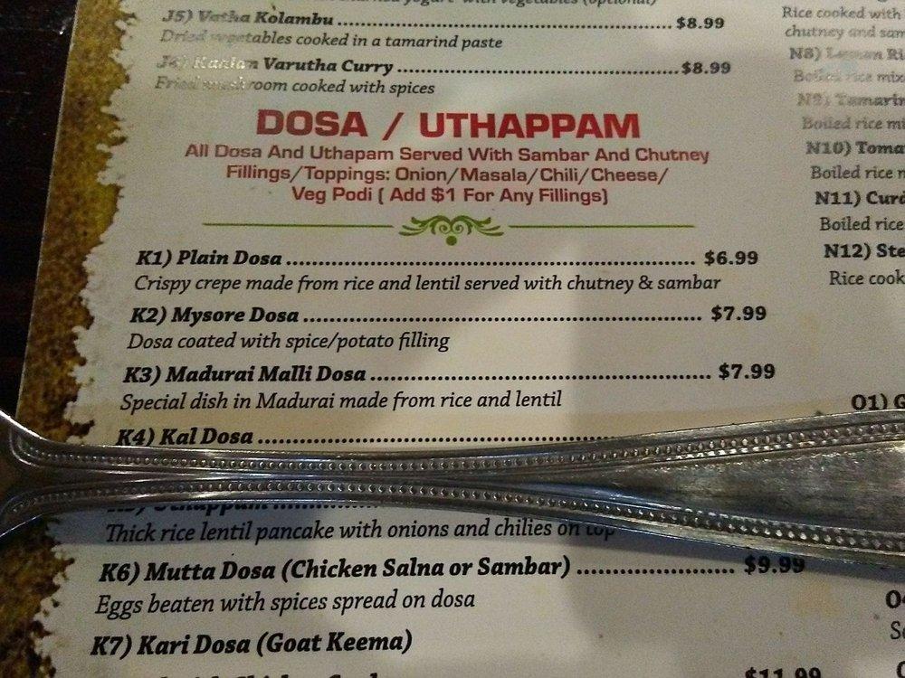 Menu at Madurai Mes - Authentic Indian cuisine restaurant, San Antonio