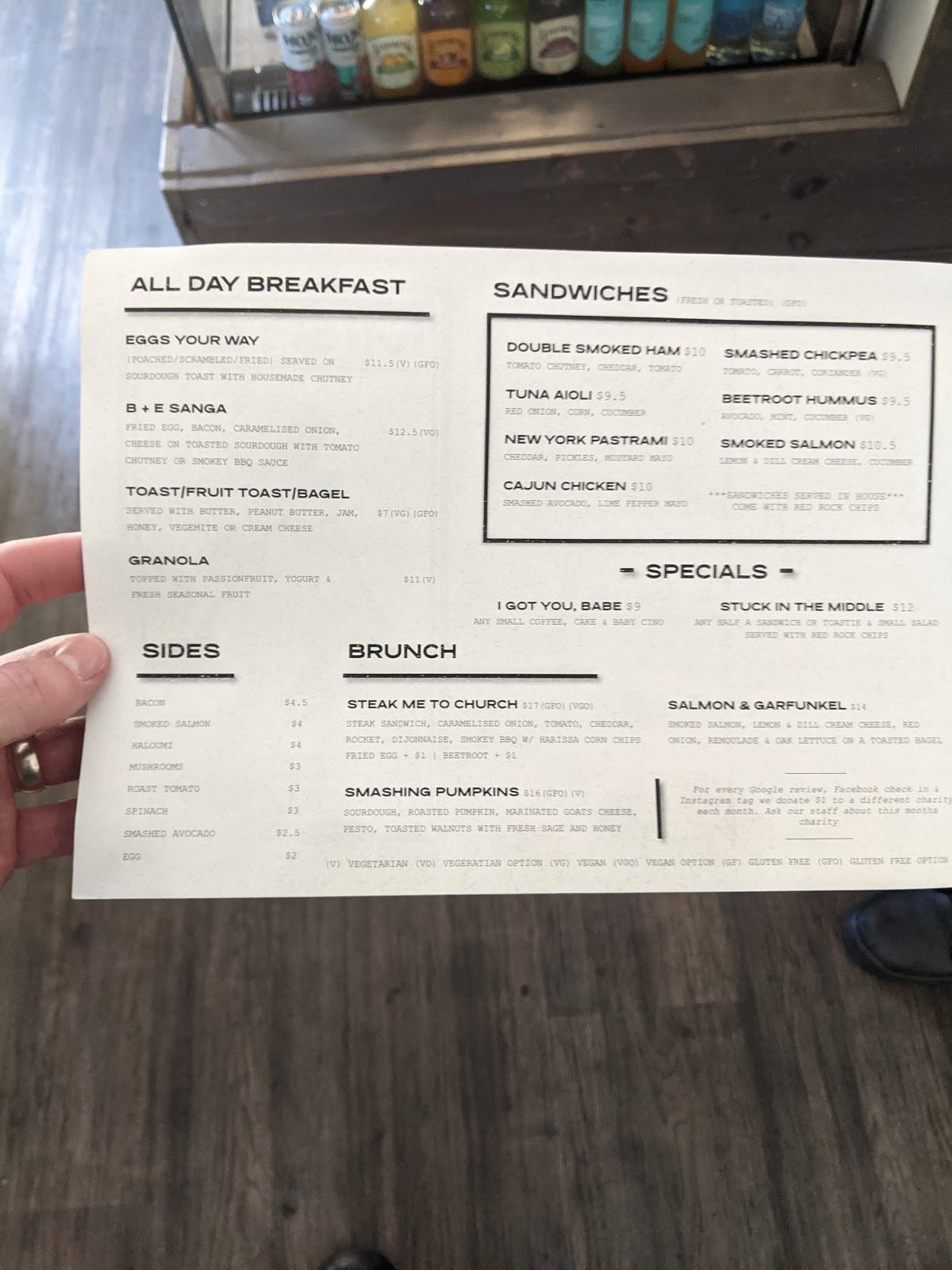 Menu at Mister Pigeon cafe, Adelaide