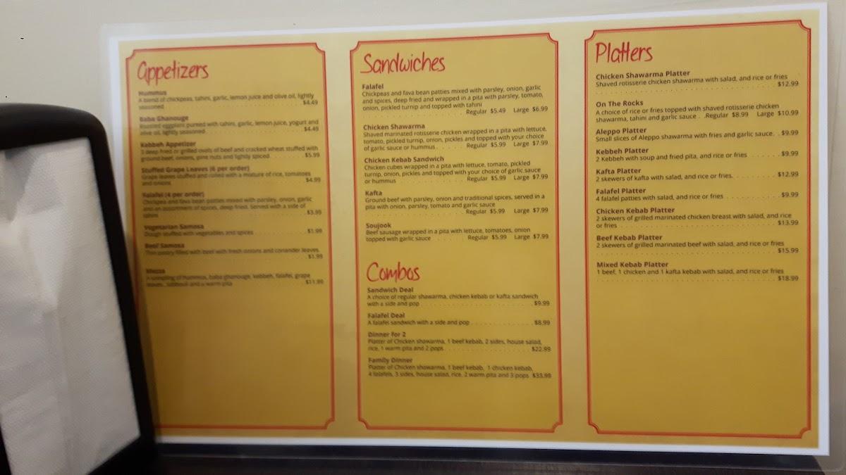 Menu at OMG (Oasis Mediterranean Grill) restaurant, Peterborough