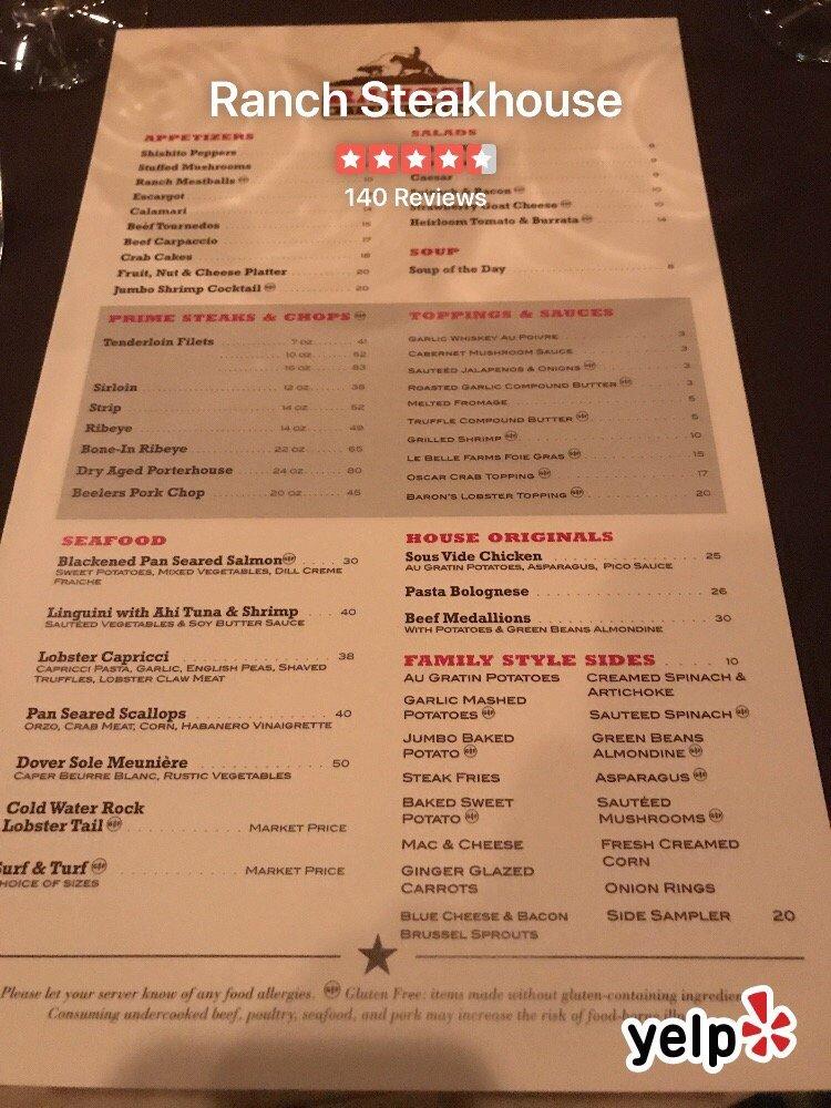 Menu at Ranch Steakhouse, Oklahoma City