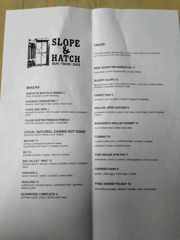 Menu at Slope & Hatch pub & bar, Glenwood Springs