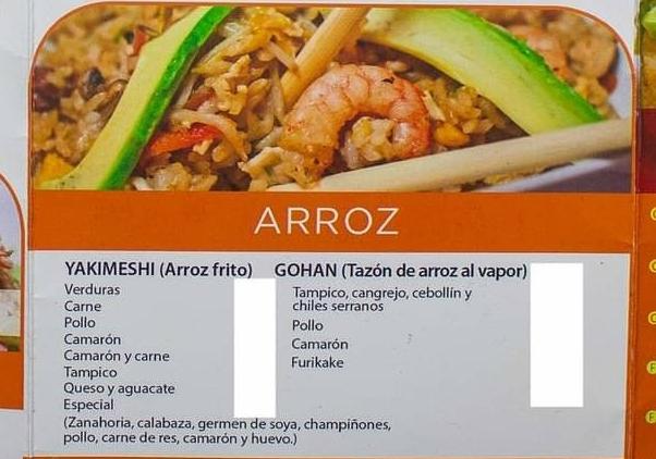 Menu at Sora Sushi Bar, Matamoros, Av. División del Nte. 110