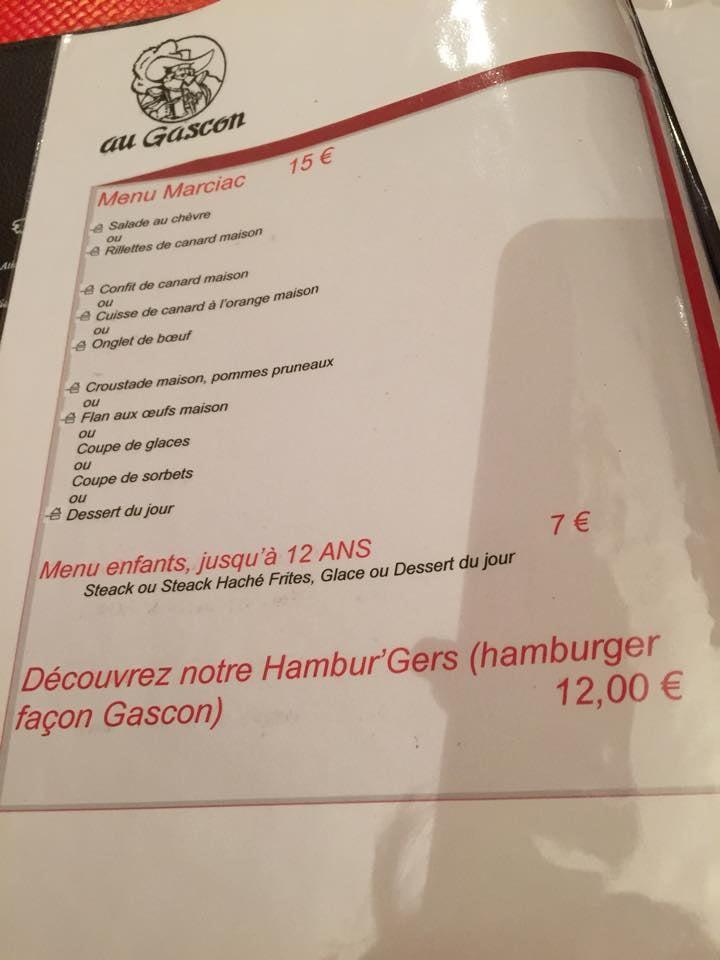 Menu au Au Gascon restaurant, Toulouse, 9 Rue des Jacobins