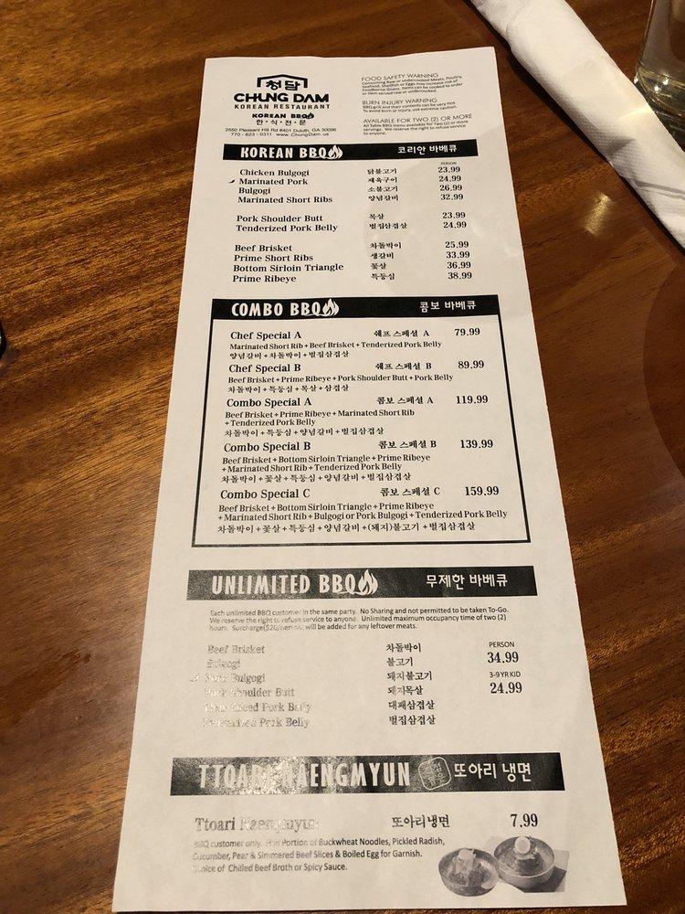 Menu at Chung Dam restaurant, Duluth