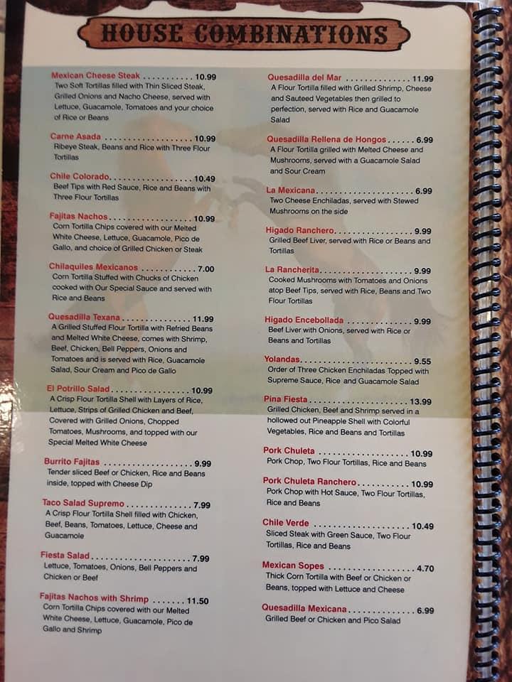 Menu at El Potrillo restaurant, Church Hill