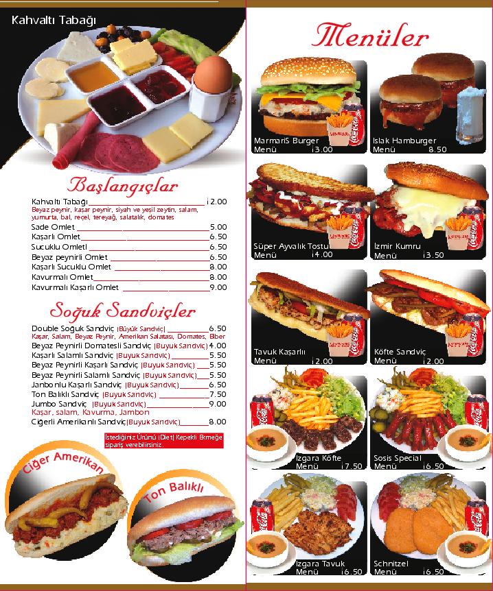 Menu at Suadiye Marmaris Büfe Moda, Istanbul, Gen. Asım Gündüz Cd. No:79/A