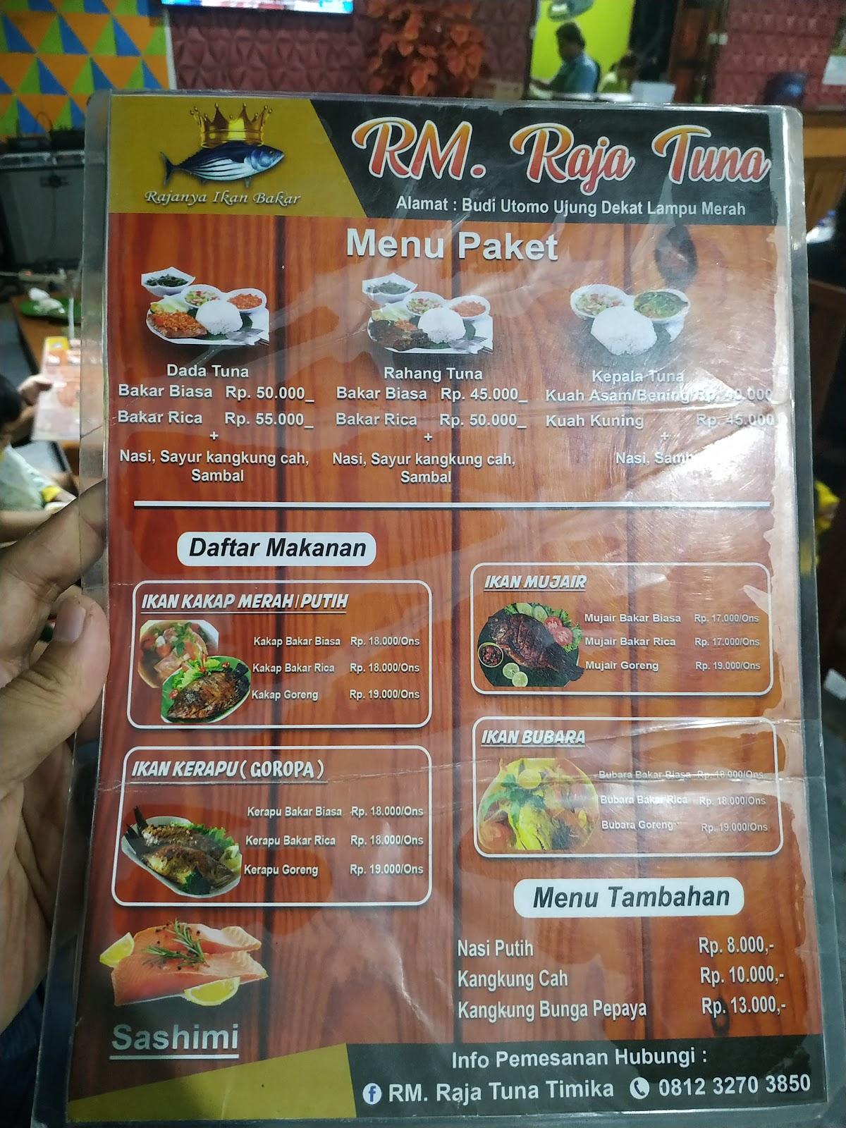 Menu at RM. Raja Tuna restaurant, Timika